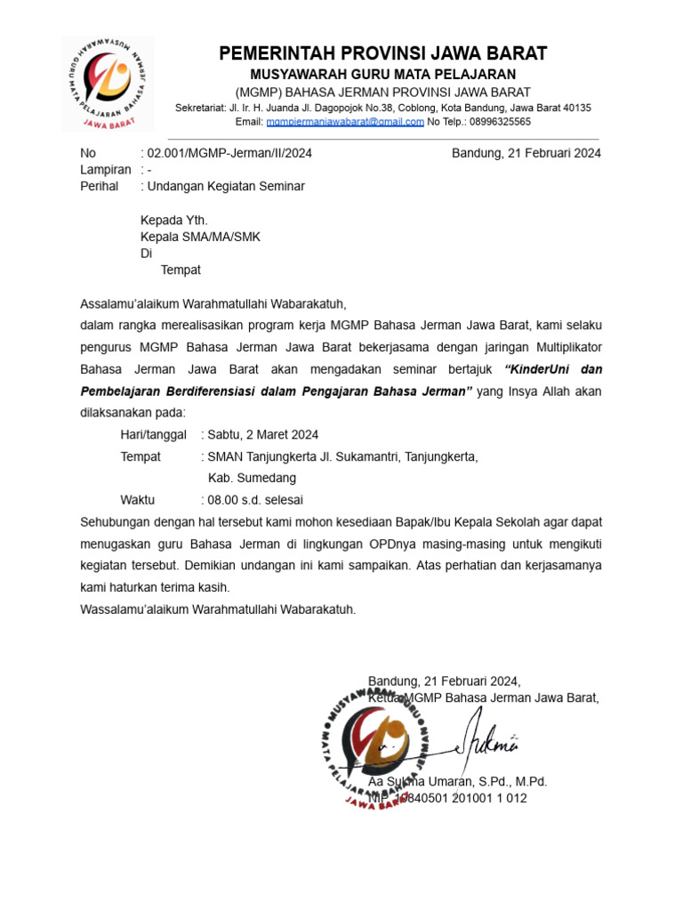 Undangan MGMP Prov | PDF