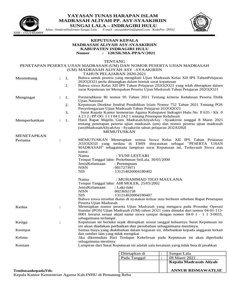 Berita Acara Ma Kelulusan Fix | PDF