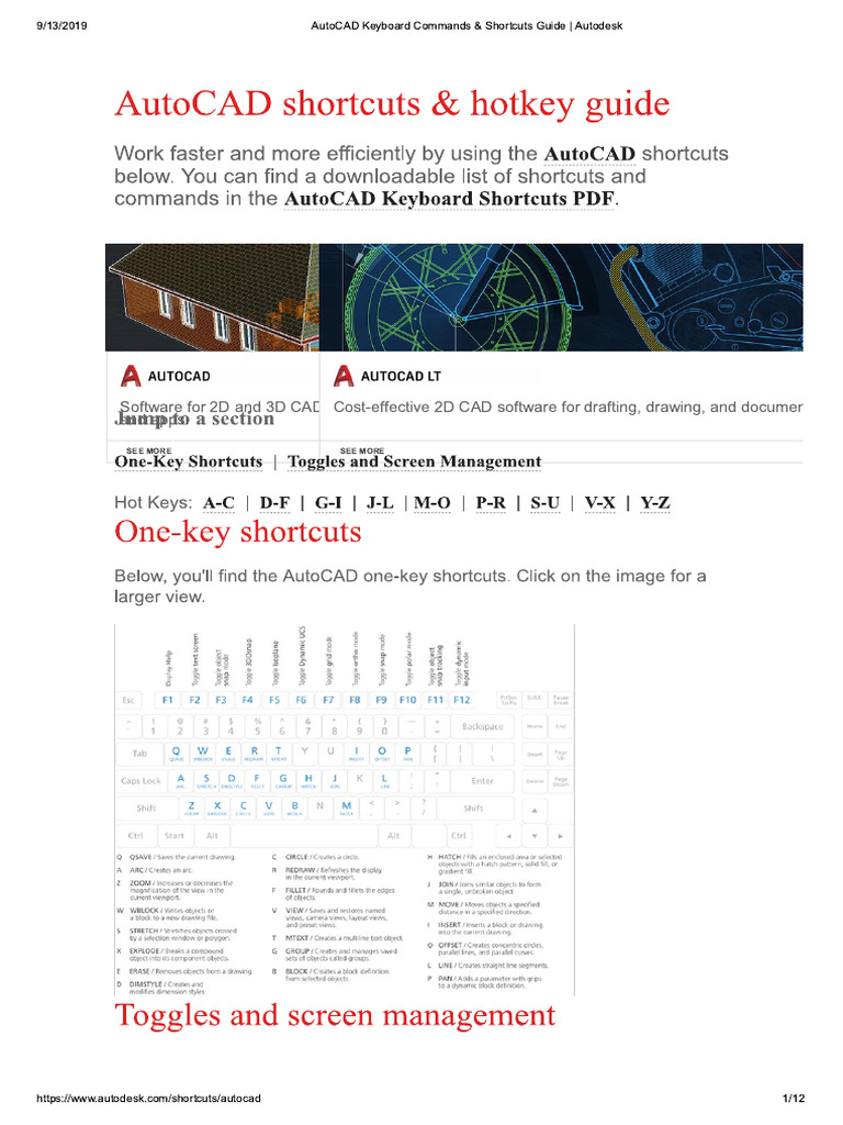 AutoCAD Keyboard Commands & Shortcuts Guide - Autodesk | PDF