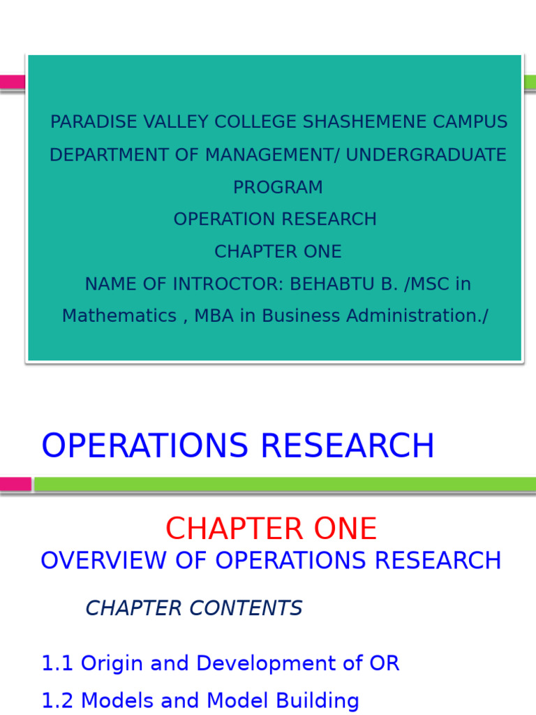 Or Chapter One - PVC | PDF | Mathematical Optimization | Operations Research