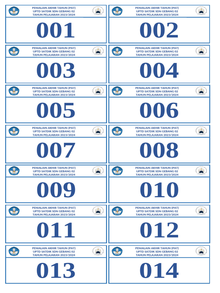 Nomer Meja Dan Dada PAT 2023 | PDF