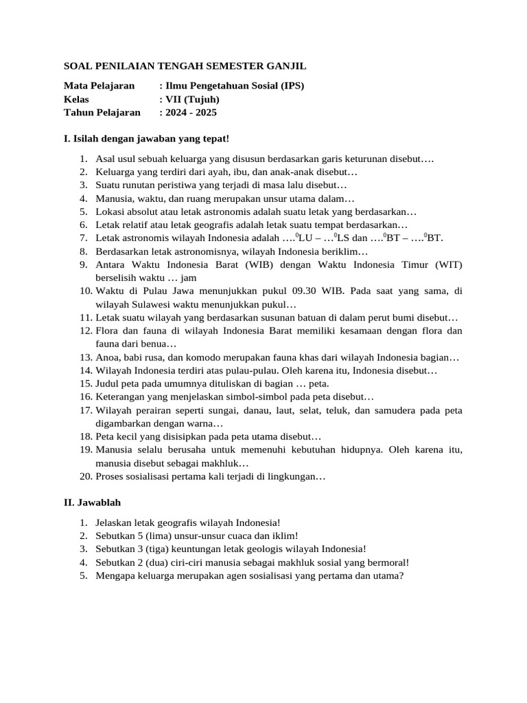Soal PTS Ganjil IPS 2024 - 2025 | PDF