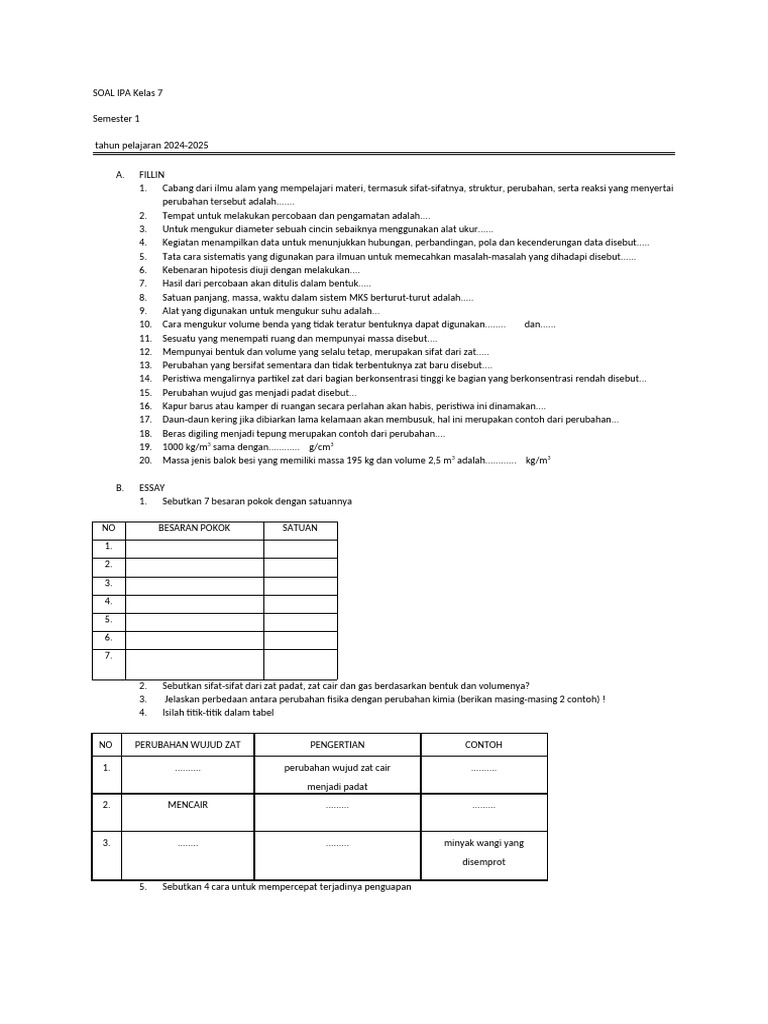 Soal Ipa 7 Sem 1 24-25 | PDF