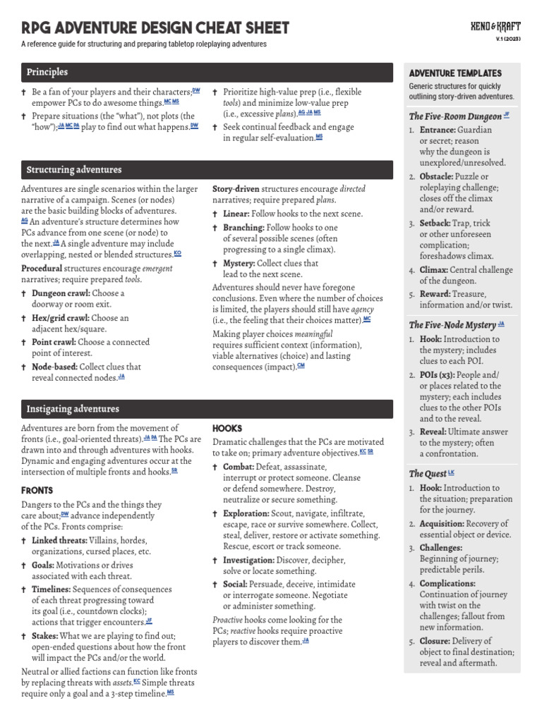 X&K - Adventure Design Cheat Sheet v1 | PDF
