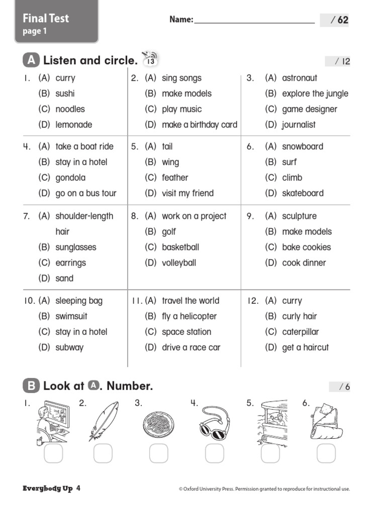 Everybody Up 4 - Final Test Key | PDF