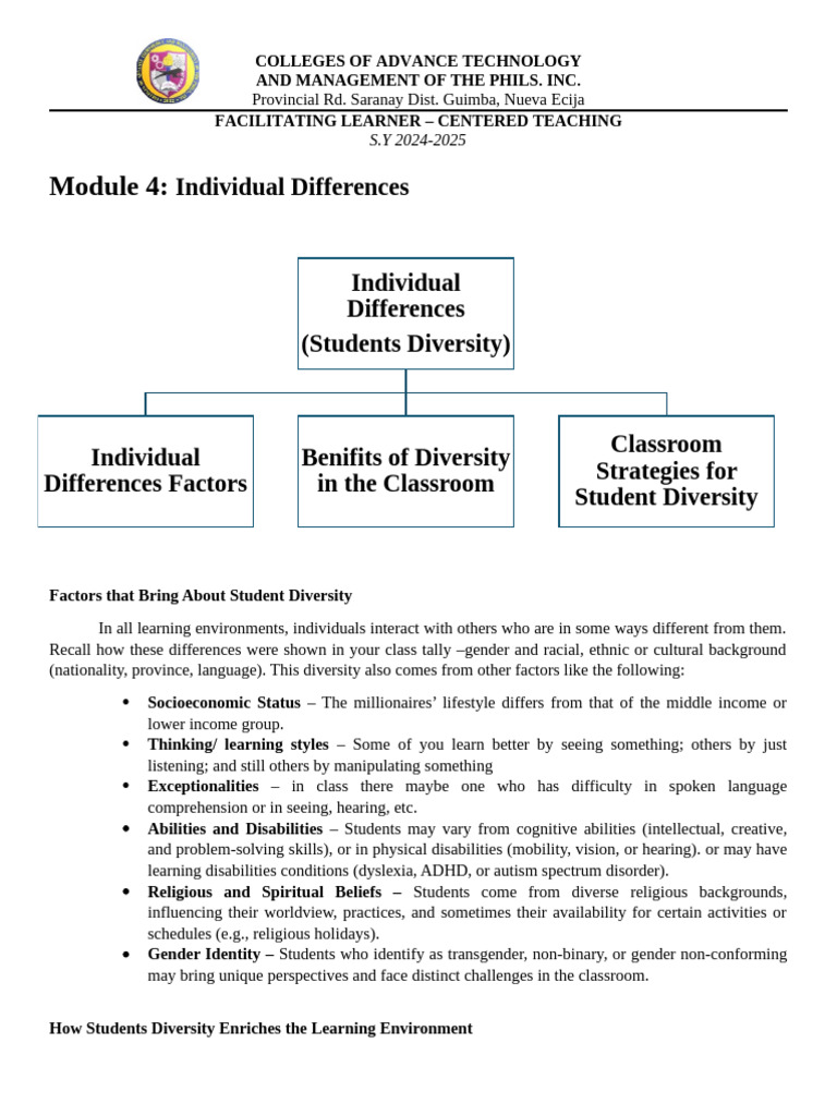 Facilitating Learner - Centered Teaching - Individual Differences | PDF