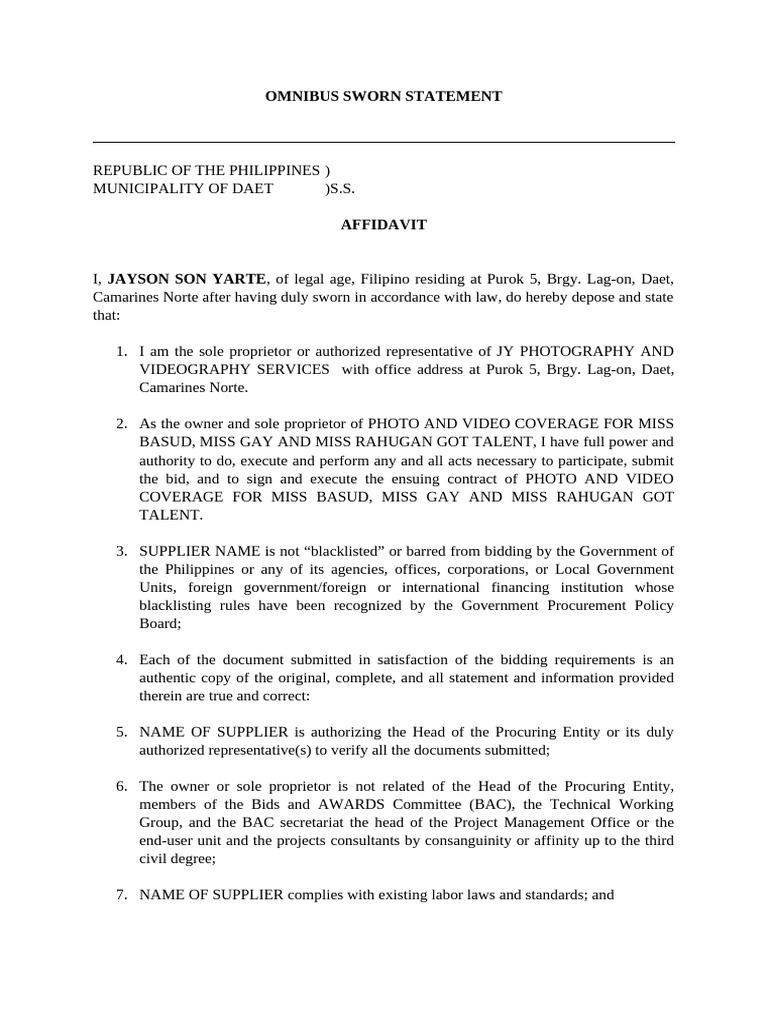 Omnibus Sworn Statement Josefina Zara | PDF