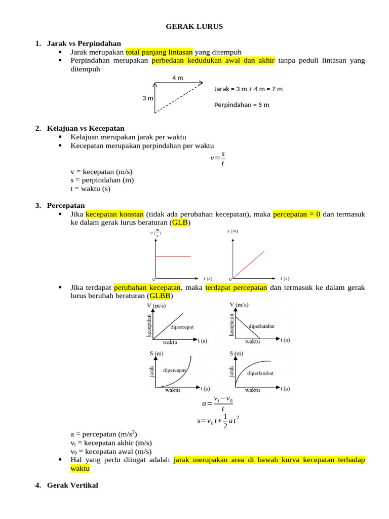 Rangkuman Fisika Kelas 8 - Gerak Lurus | PDF
