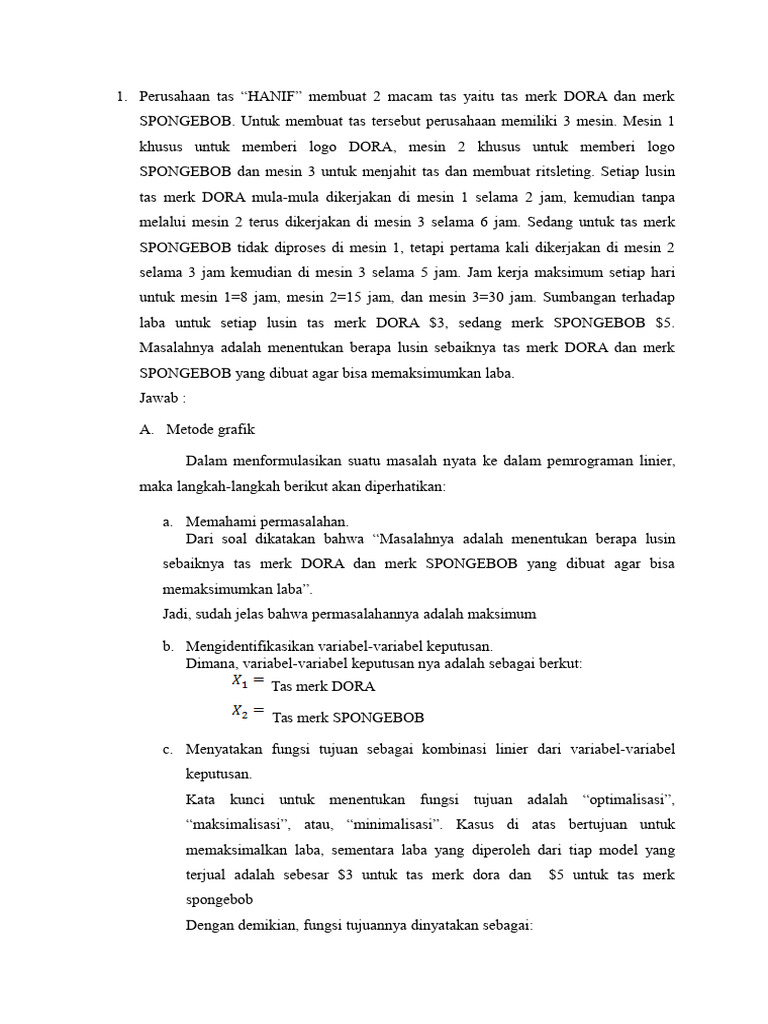 Optimalisasi Produksi Tas Untuk Mendapatkan Laba Maksimum Compress | PDF