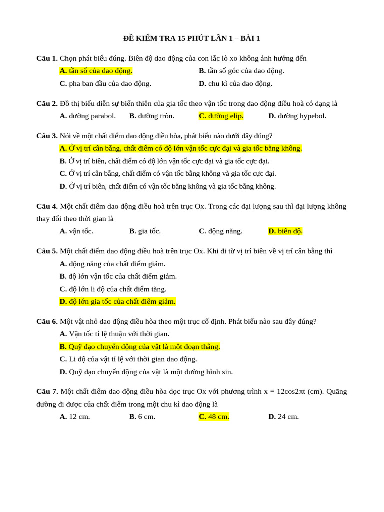 Đề Kiểm Tra 15' Kỳ 1 - k12 | PDF