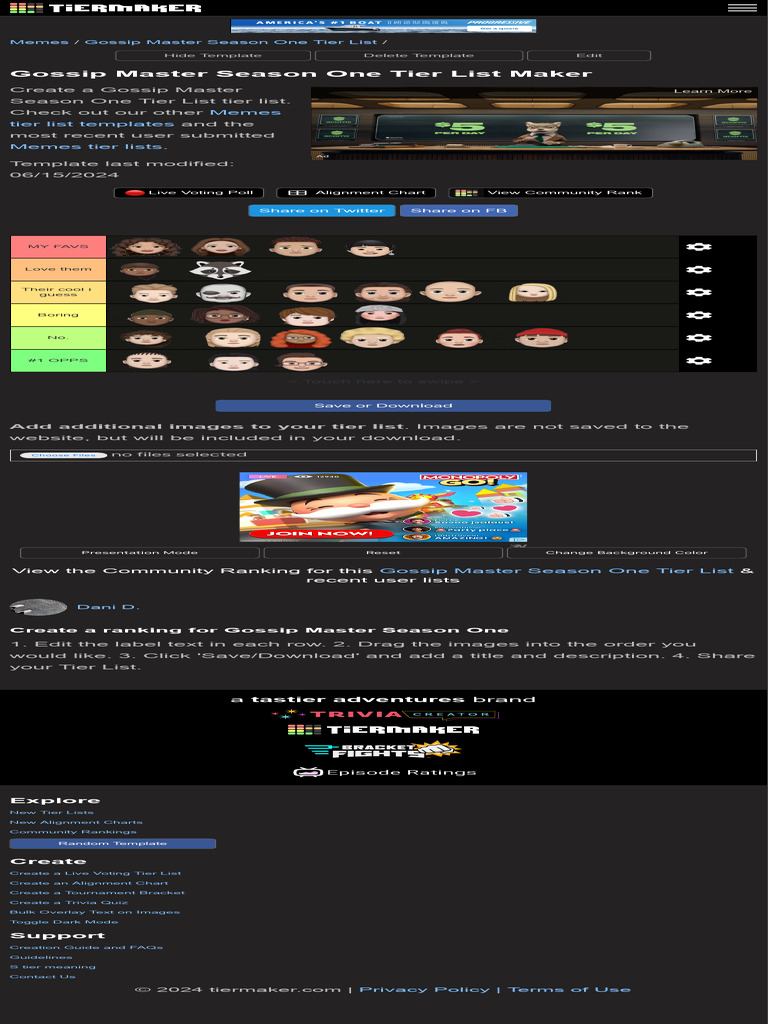 Create A Gossip Master Season One Tier List - TierMaker | PDF