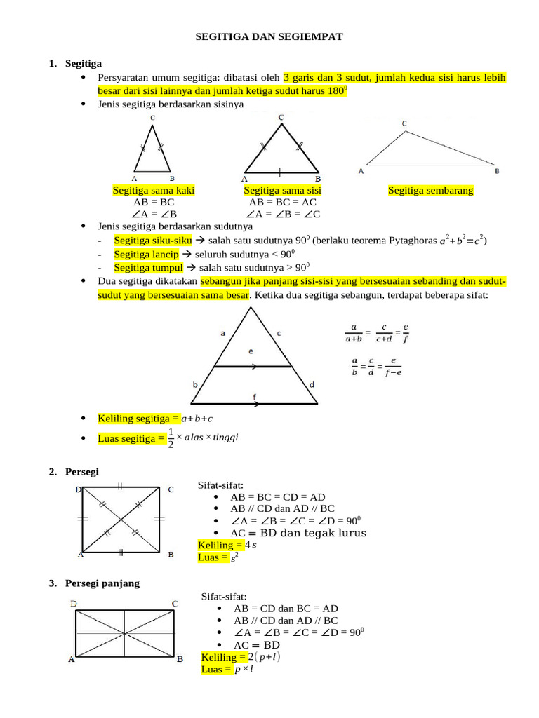 Rangkuman Matematika Kelas 7 - Segitiga Dan Segiempat | PDF