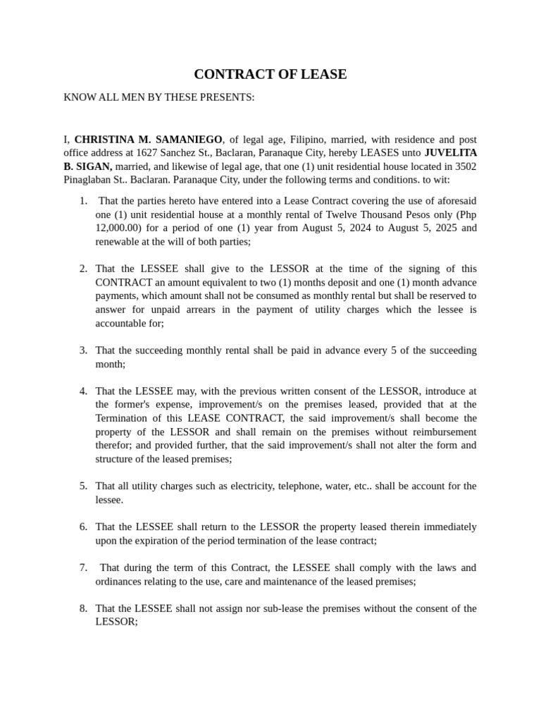 Contract of Lease | PDF