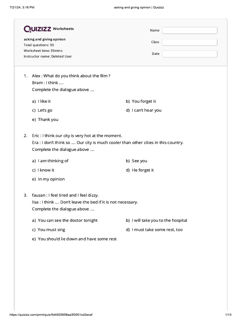 Opinion Practice for Students | PDF