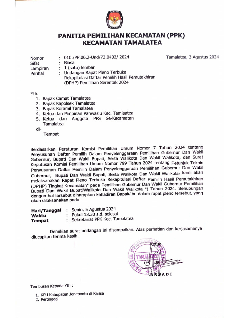 Undangan Rapat Pleno Terbuka DPHP | PDF