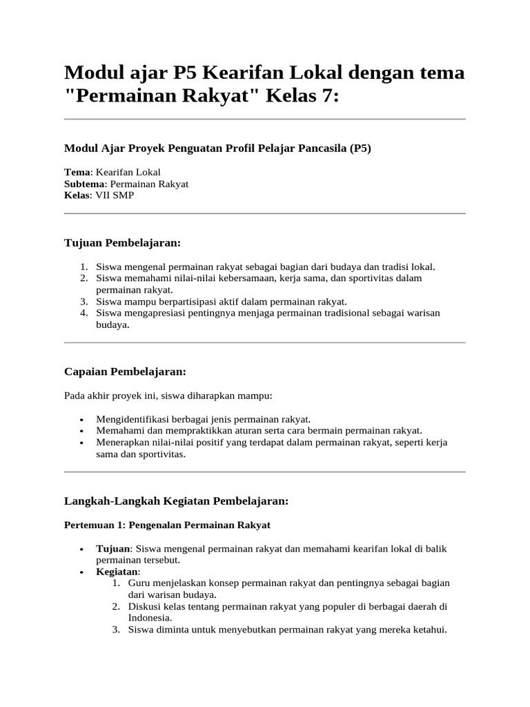 Modul Ajar P5 Kearifan Lokal Dengan Tema | PDF