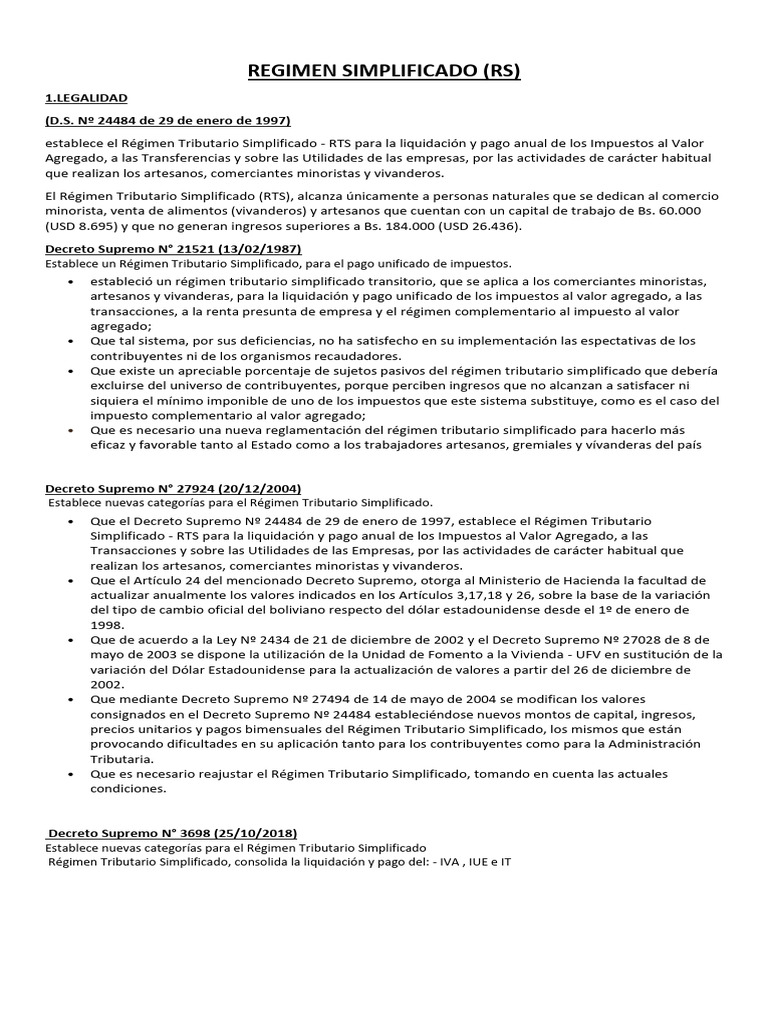 REGIMEN SIMPLIFICADO PDF 1ra Parte | PDF | Impuestos | Economias