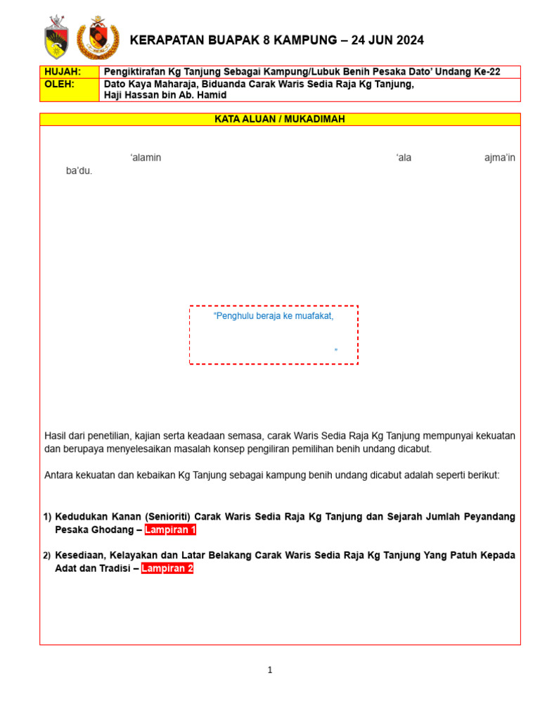 Kerapatan Buapak 8 Kampung - 24 Jun 2024: Lampiran 1 | PDF