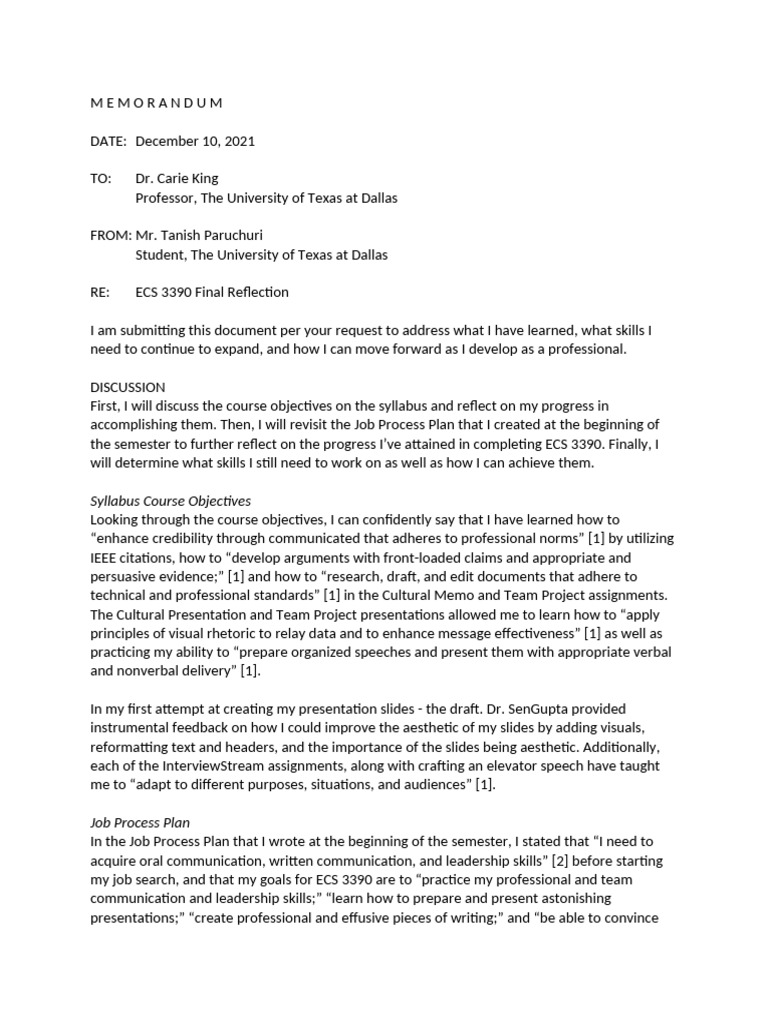 Final - Reflection Memo | PDF