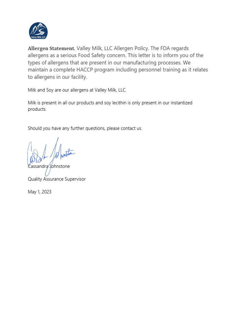 Allergen Statement | PDF