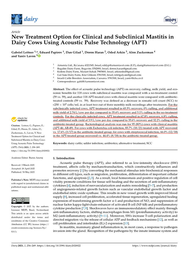 2021 - New Treatment Option For Clinical and Subclinical Mastitis in ...