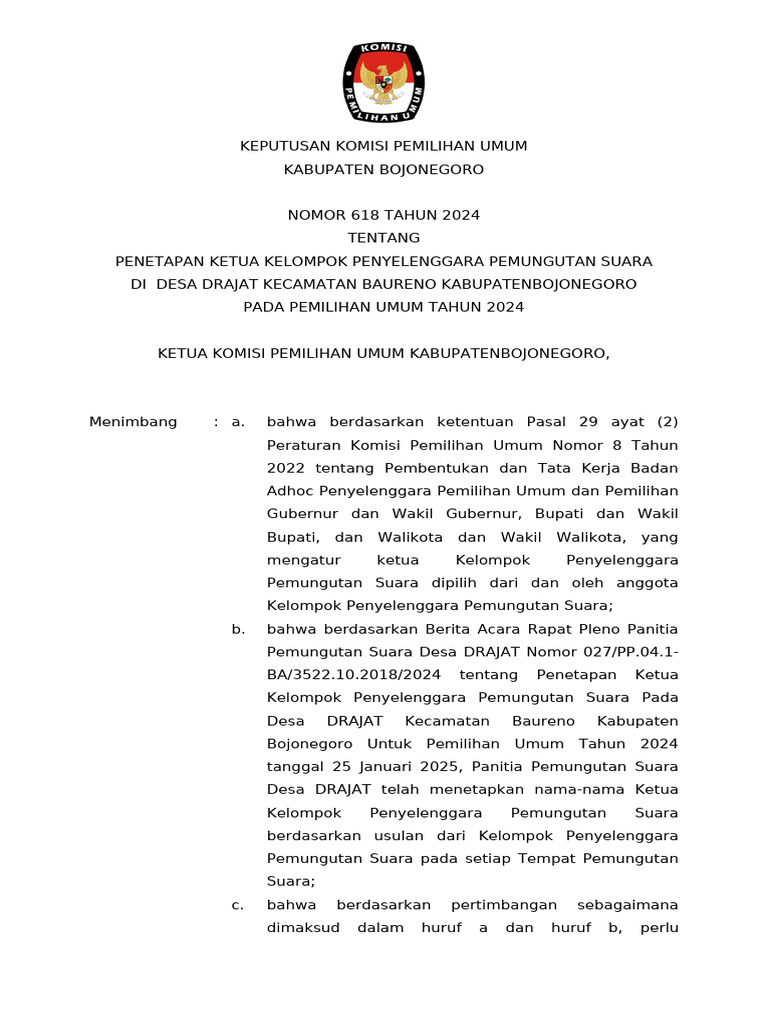 Format Keputusan Ketua KPPS | PDF