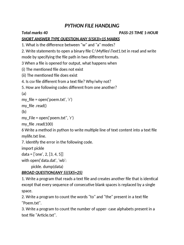 Python File Handling Exam Question | PDF