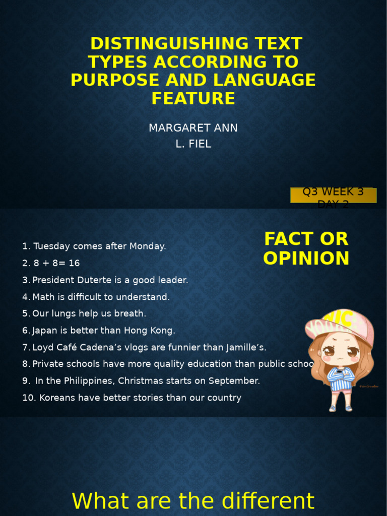ENGLISH 6 PPT Q3 W3 - Distinguishing Text Types According To Purpose ...