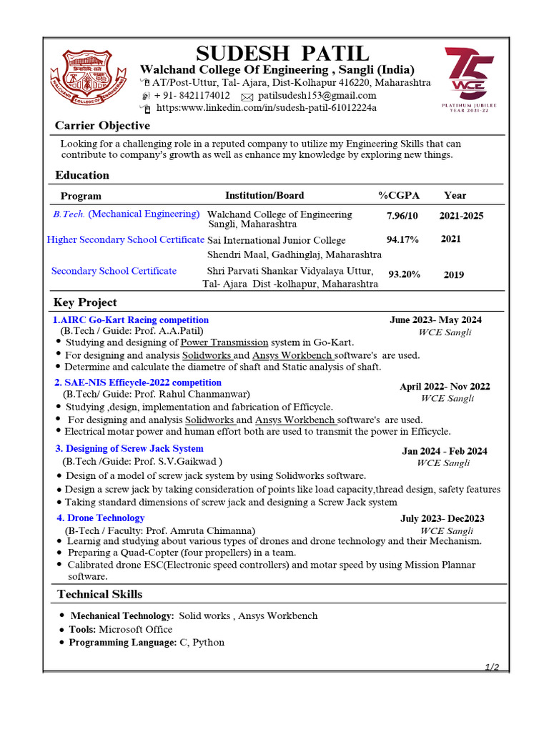 Sudesh Patil Mech CV-2 | PDF
