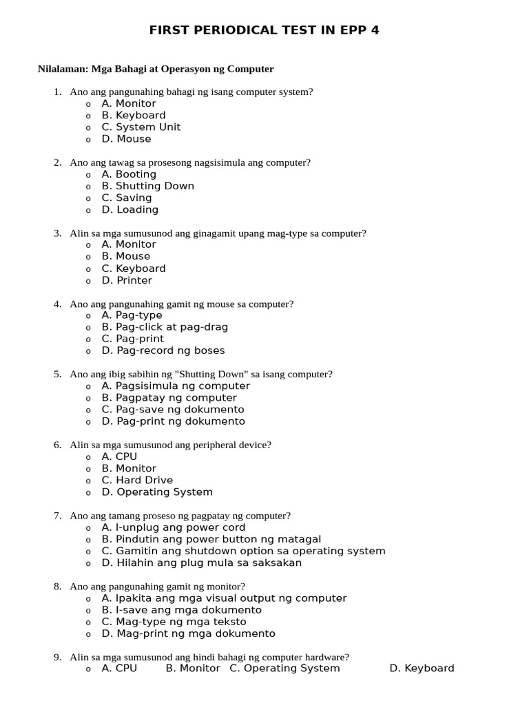 First Periodical Test Grade 4 Edited | PDF