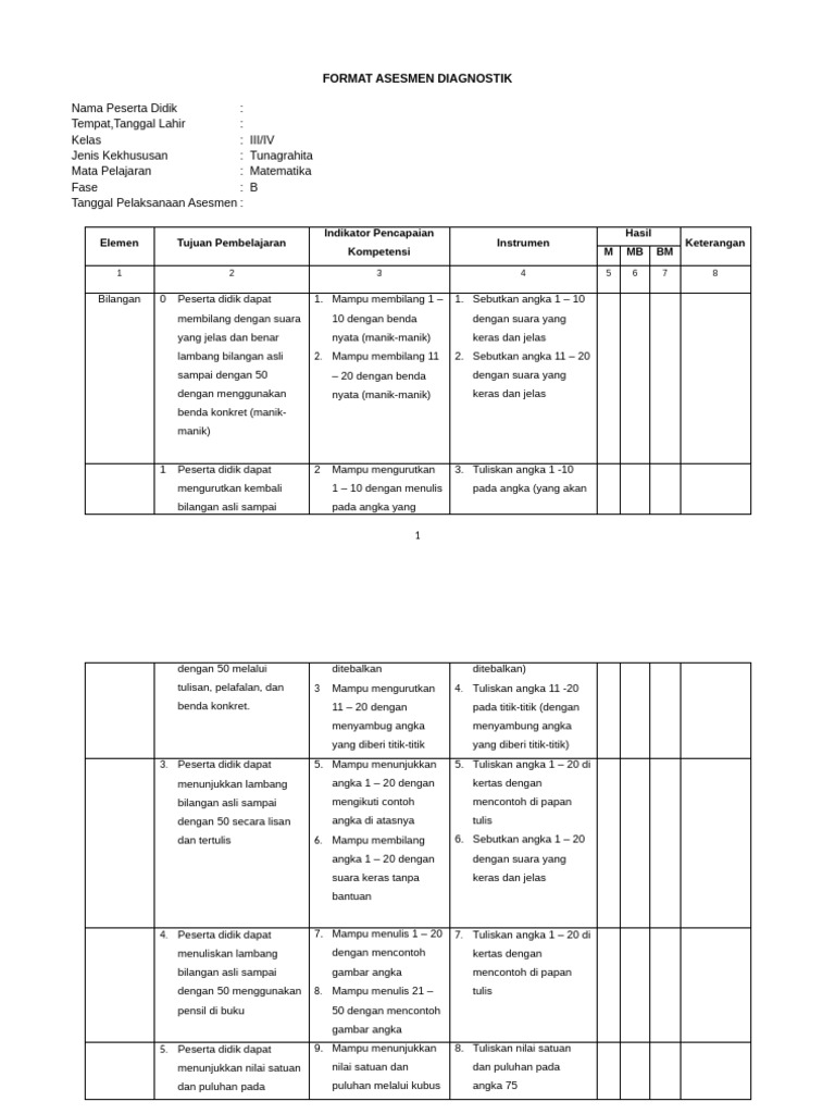 ASESMEN DIAGNOSTIK MATEMATIKA FASE B Go Final | PDF