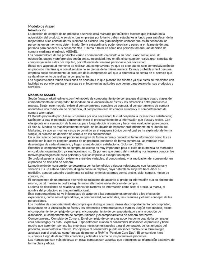 Comportamiento de compra según Assael | PDF | Comportamiento | Negocios