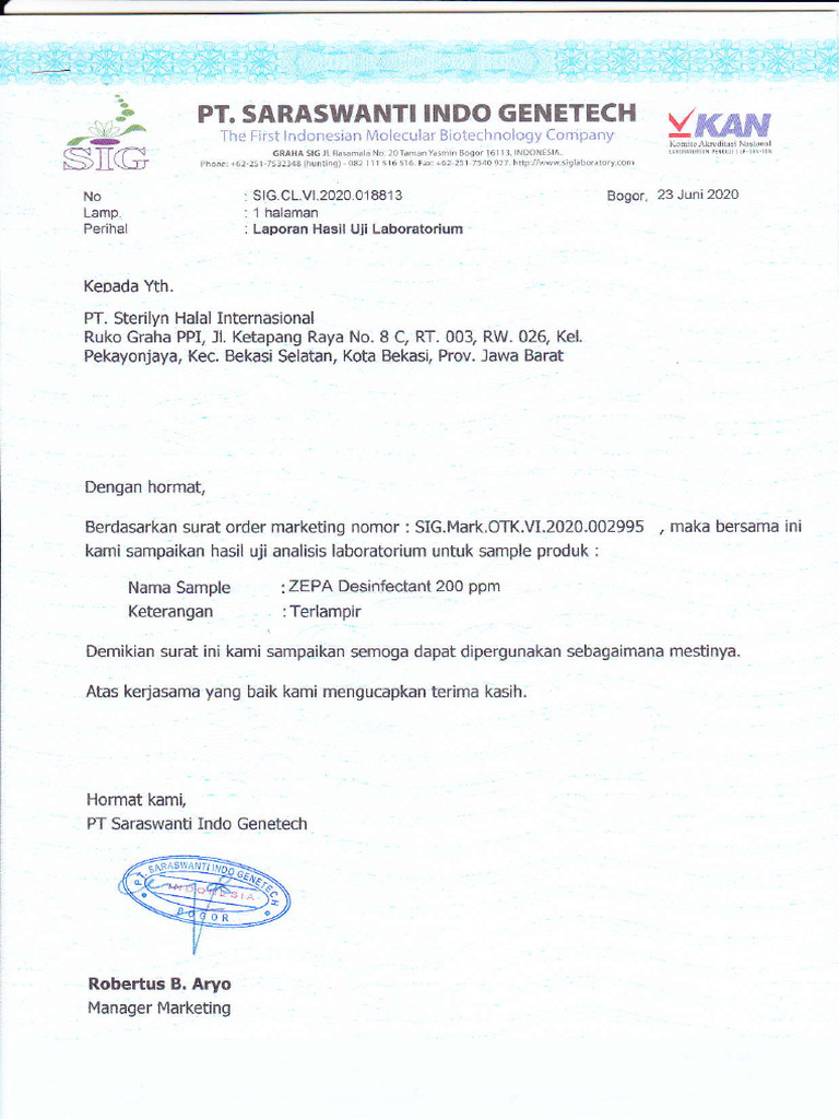 Hasil Uji Lab ZEPA | PDF