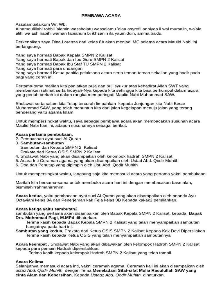 Teks PEMBAWA ACARA Maulid Nabi | PDF