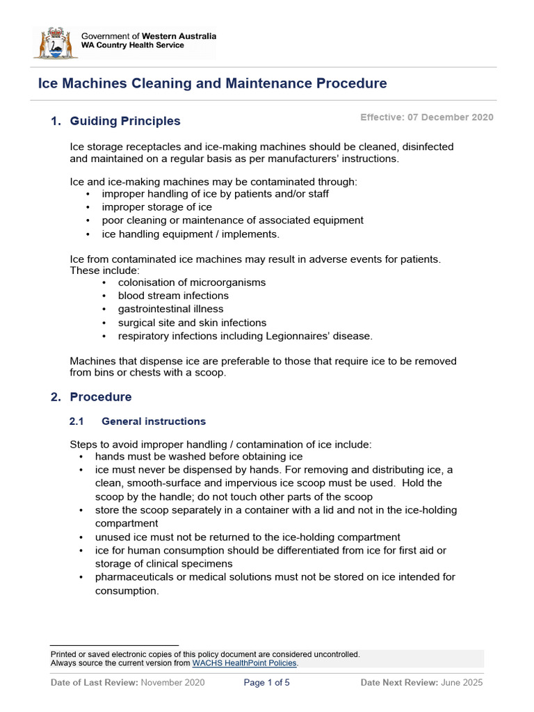 Ice Machines Cleaning and Maintenance Procedure | PDF