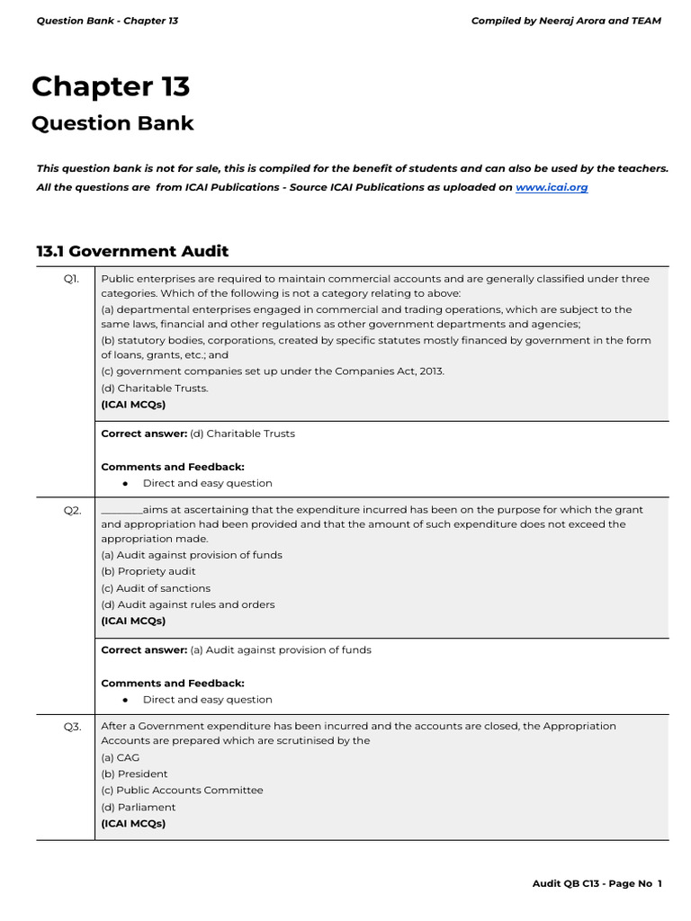 C13 Audit Question Bank New | PDF