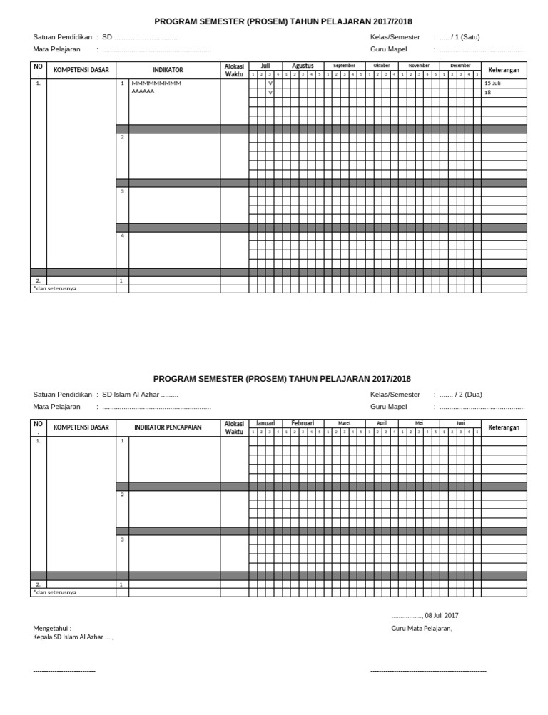 Format Program Semester (Guru Bidang) | PDF
