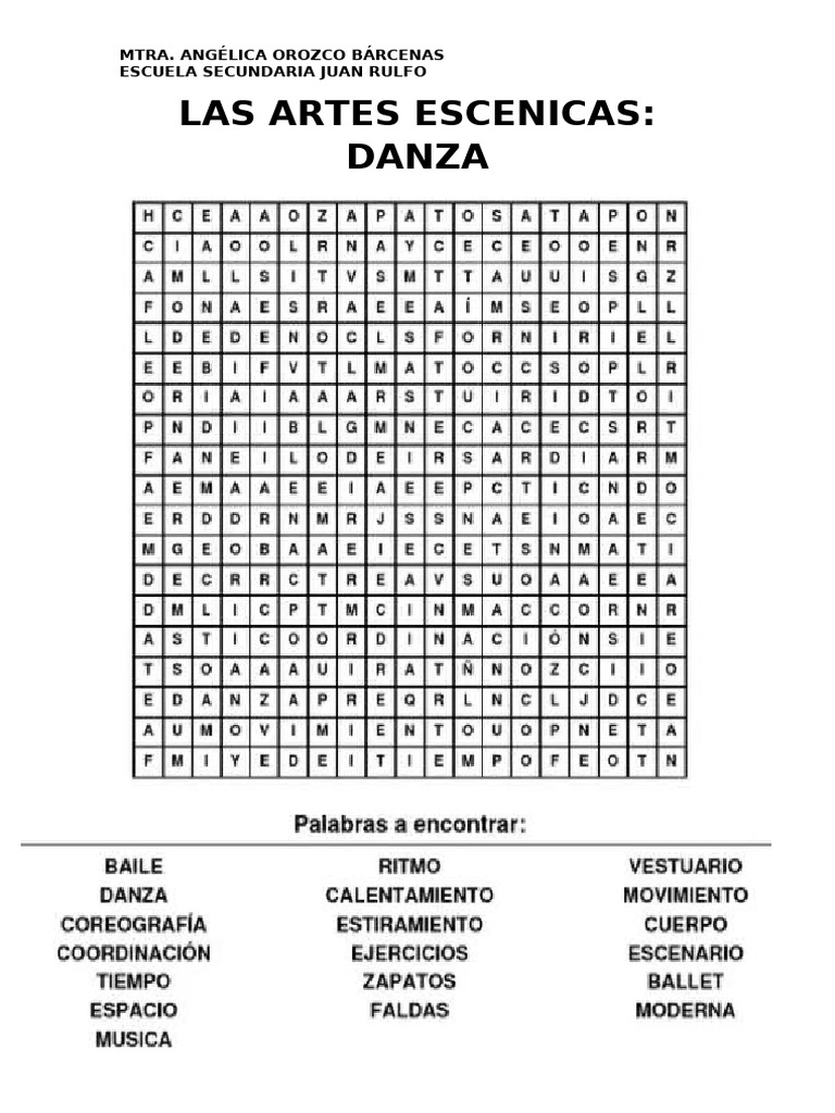 Sopa de Letras Las Artes Escenicas | PDF