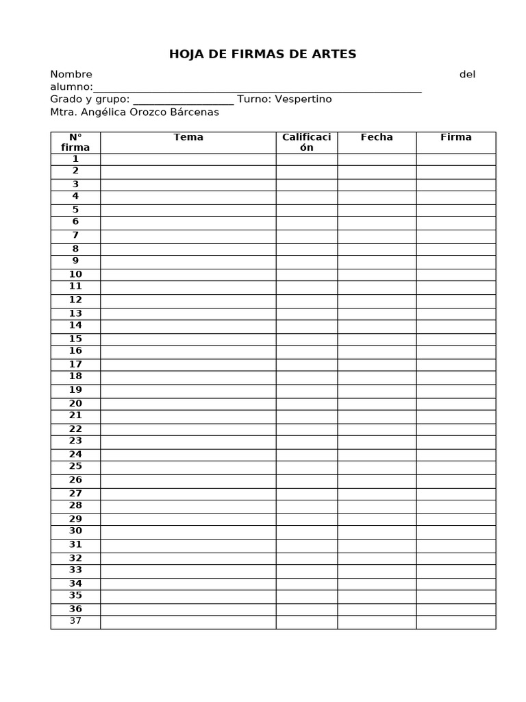 Hoja de Firmas de Artes | PDF