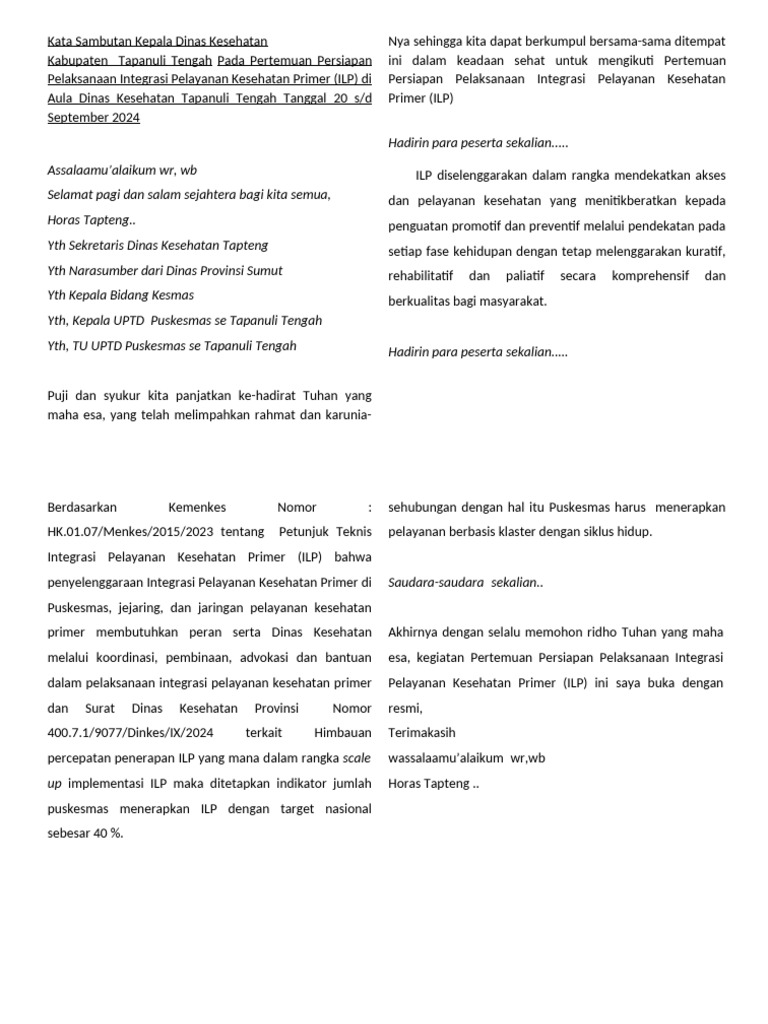 Kata Sambutan Ilp | PDF
