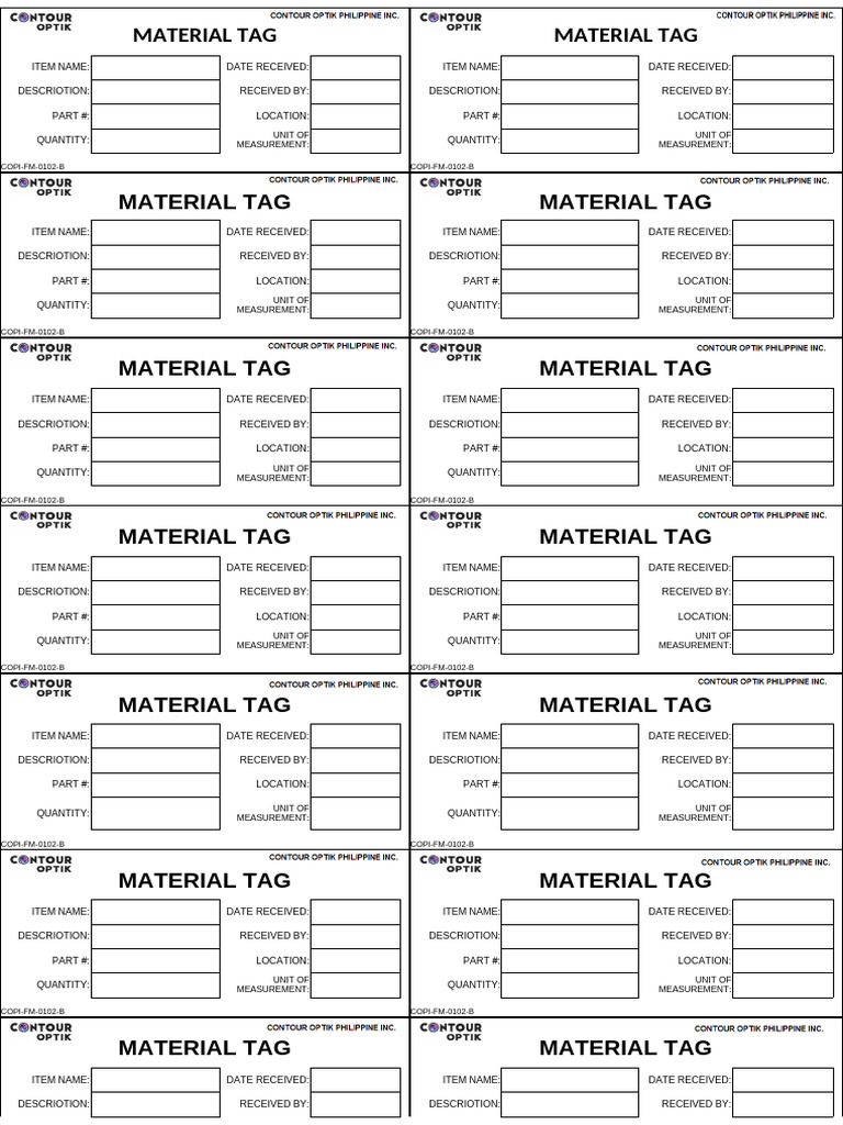 COPI FM 0102 B Material Tag | PDF