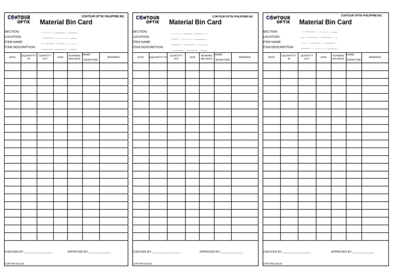 COPI FM 0101 B Material Bin Card | PDF