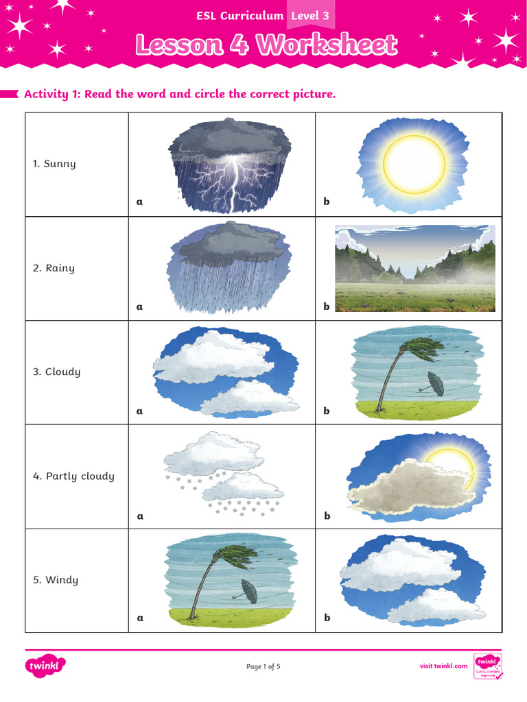 Lesson 4 Worksheet (What's the weather like today?) | PDF