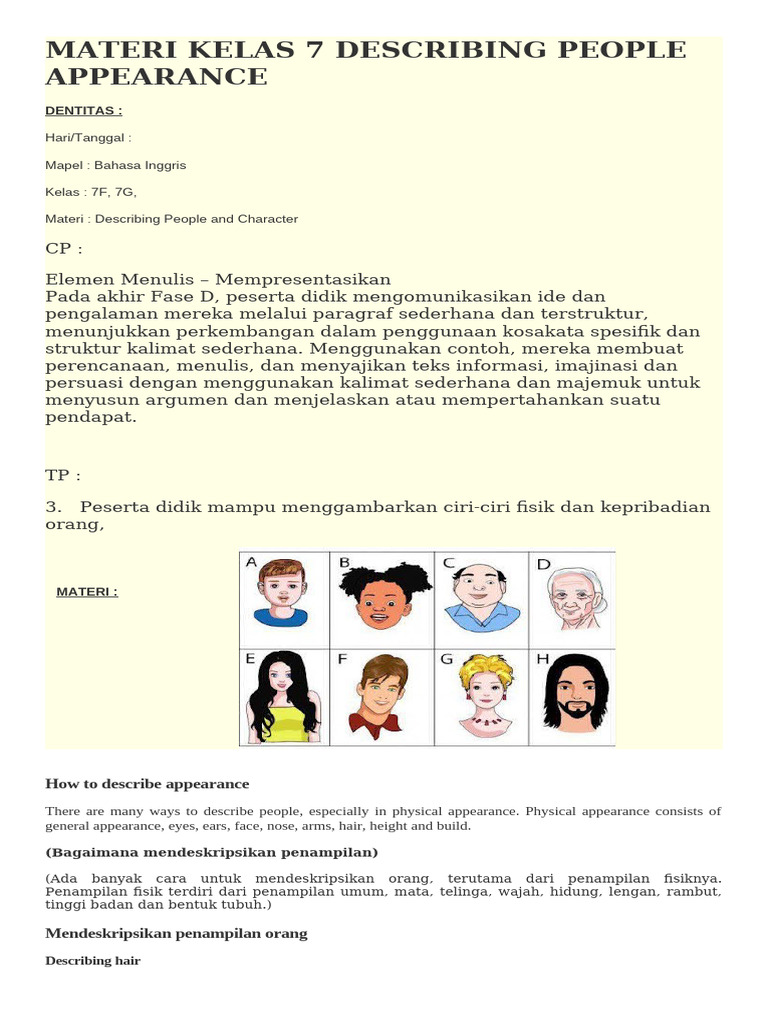 Materi Kelas 7 Describing People Appearance | PDF