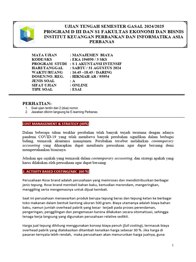 SOAL UTS MANBI BKS 2024 | PDF