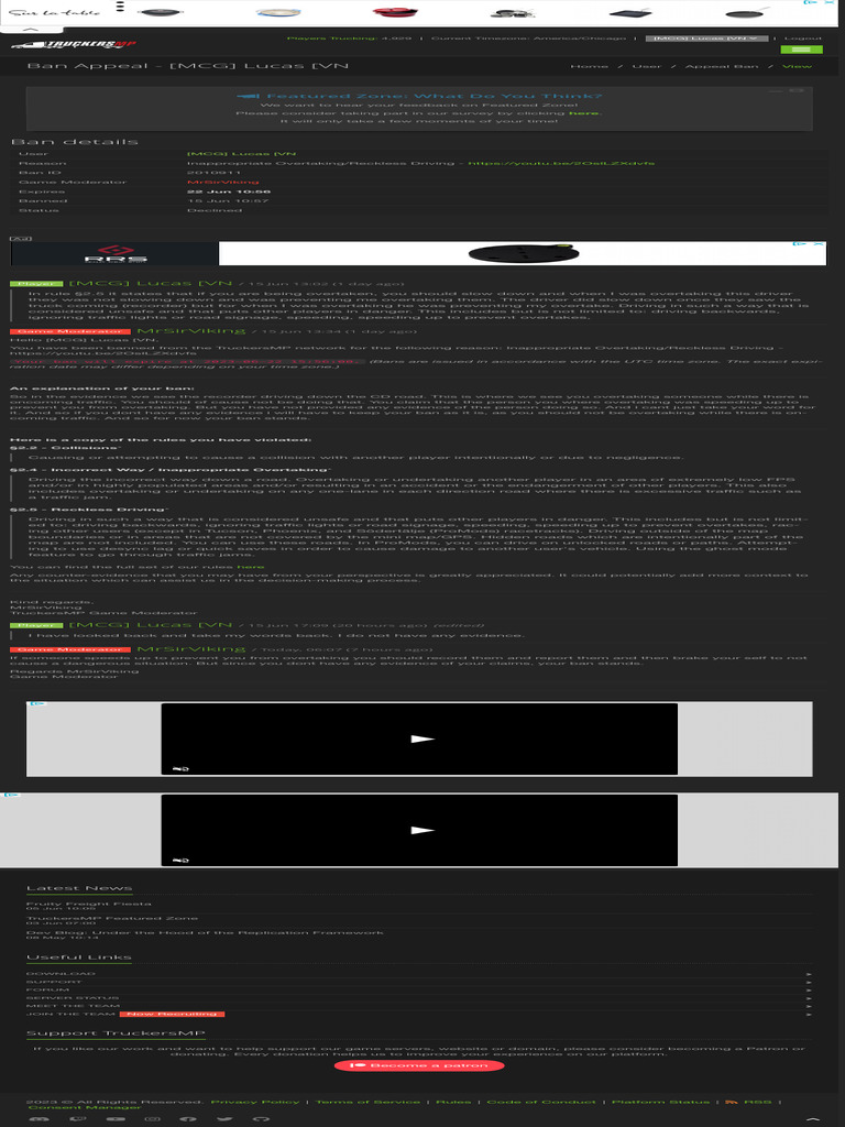 (MCG) Lucas (VN's Ban Appeal - TruckersMP | PDF