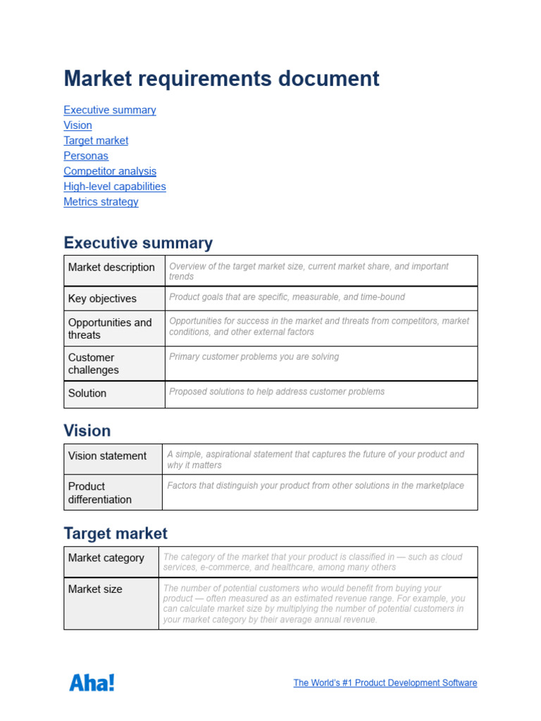 Market Requirements Document MRD Template - Docx 1 | PDF