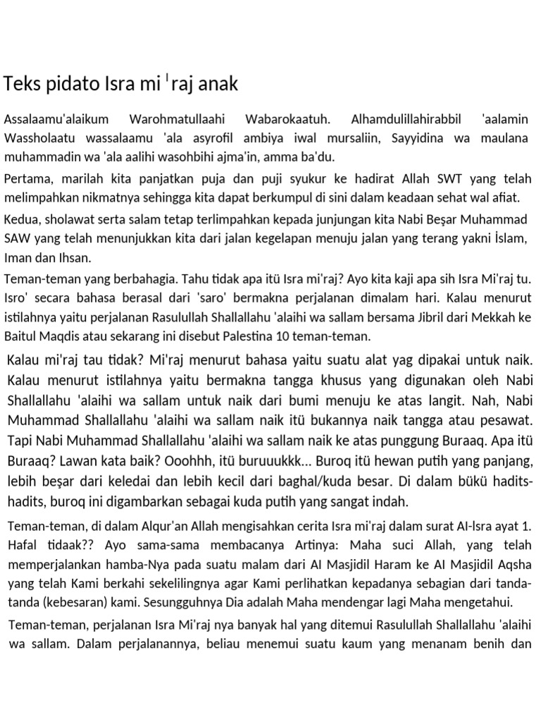 Teks Pidato Isra Mi Raj Anak | PDF