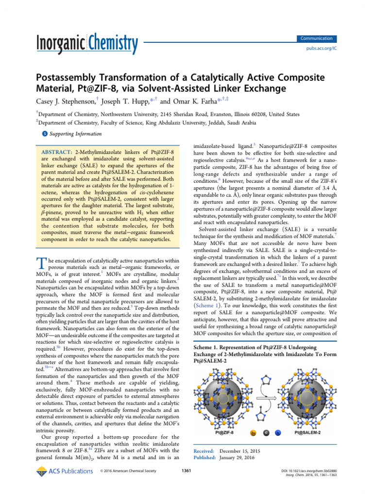 Stephenson Et Al 2016 Postassembly Transformation of A Catalytically Active Composite Material ...