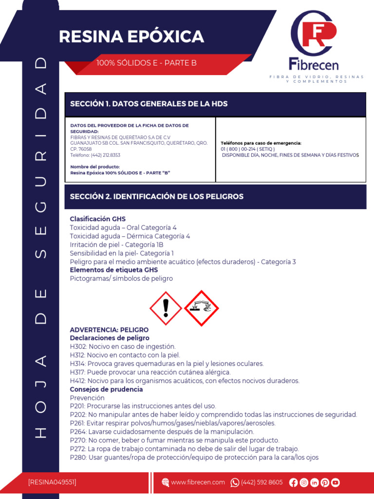 Hoja de Seguridad - Resina Epóxica | PDF